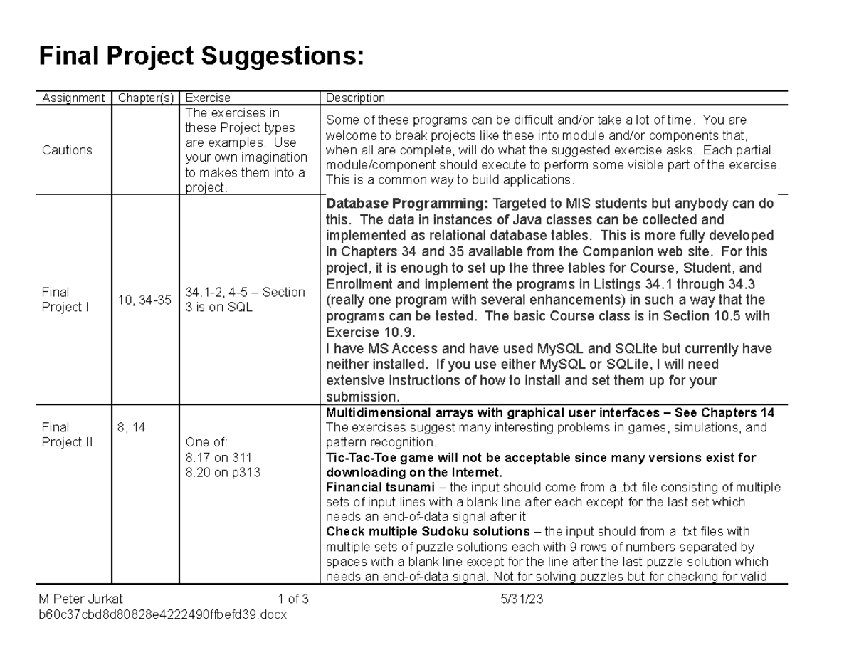 Final Project Suggestions CSLiang - Final Project Suggestions ...