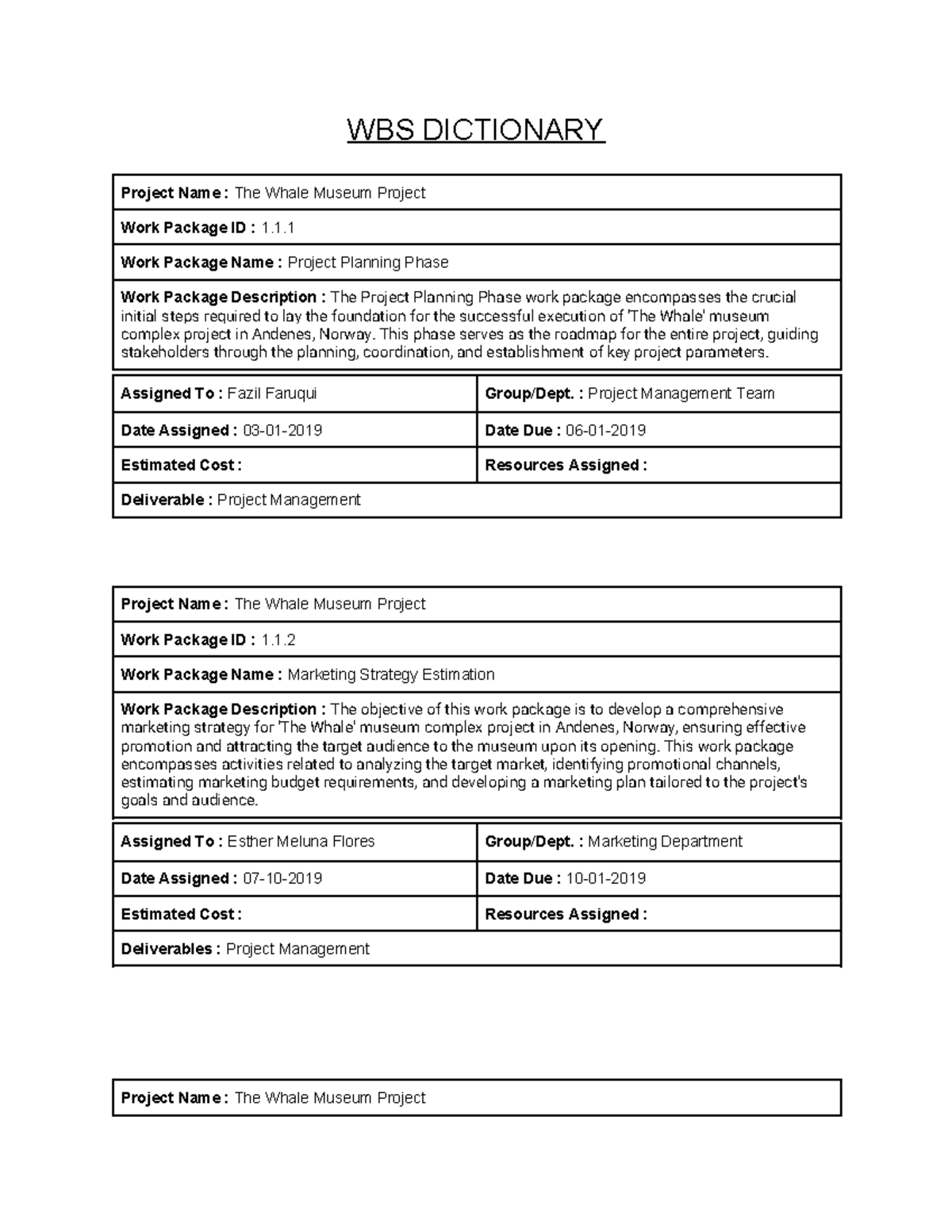 Wbs dic - report - WBS DICTIONARY Project Name : The Whale Museum ...