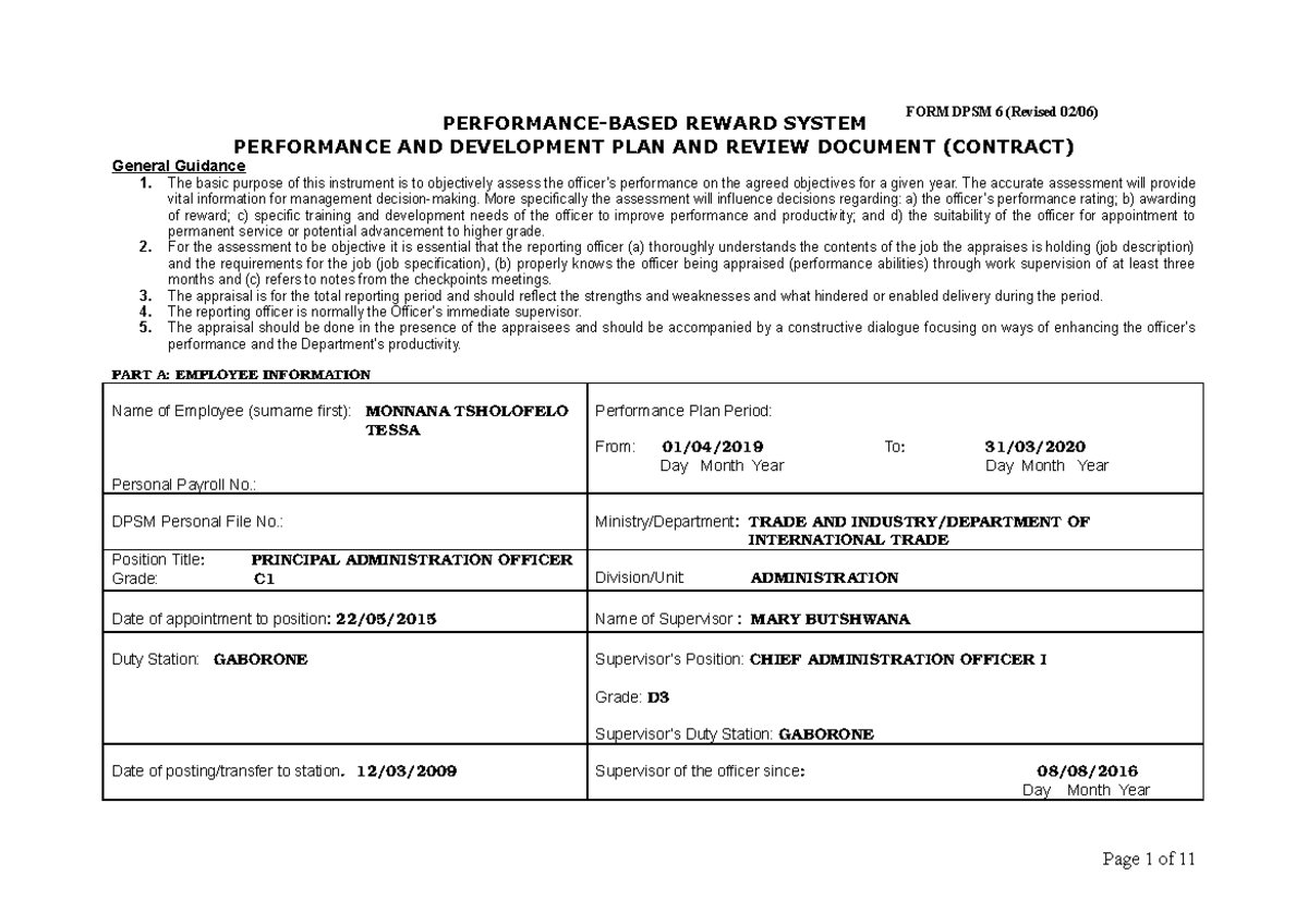 Sample Administration PMS Project 2020 (1) - PERFORMANCE-BASED REWARD ...