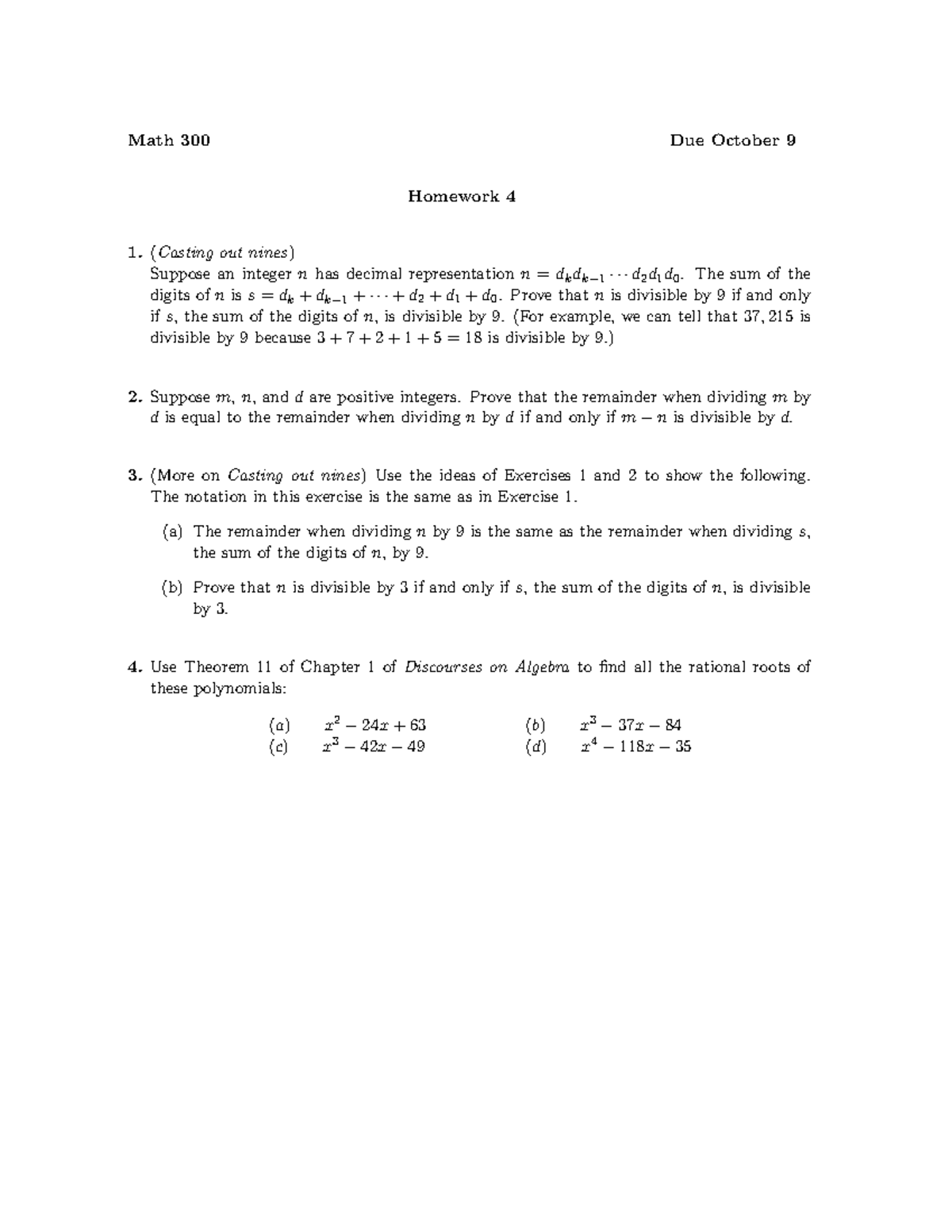 300F07HW4 - HWs given in class for Math 300, Carl Cowen courses - Math ...
