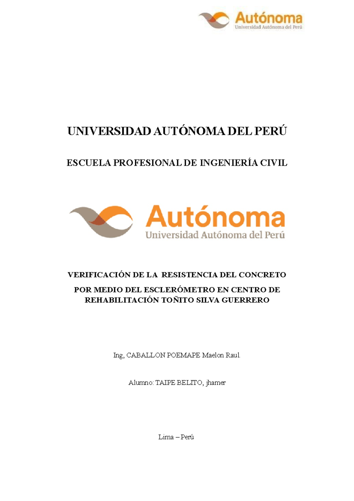 Informe Centro de rehabilitacion Toñito Silva Guerrero - UNIVERSIDAD ...