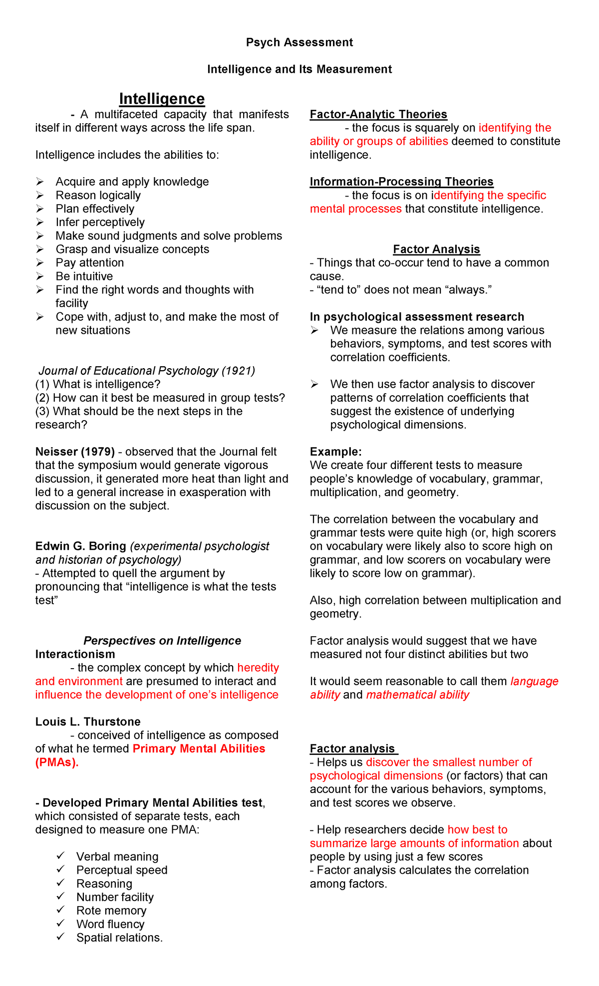 Psych Assessment Intelligence and its Measuremnet - Psych Assessment ...