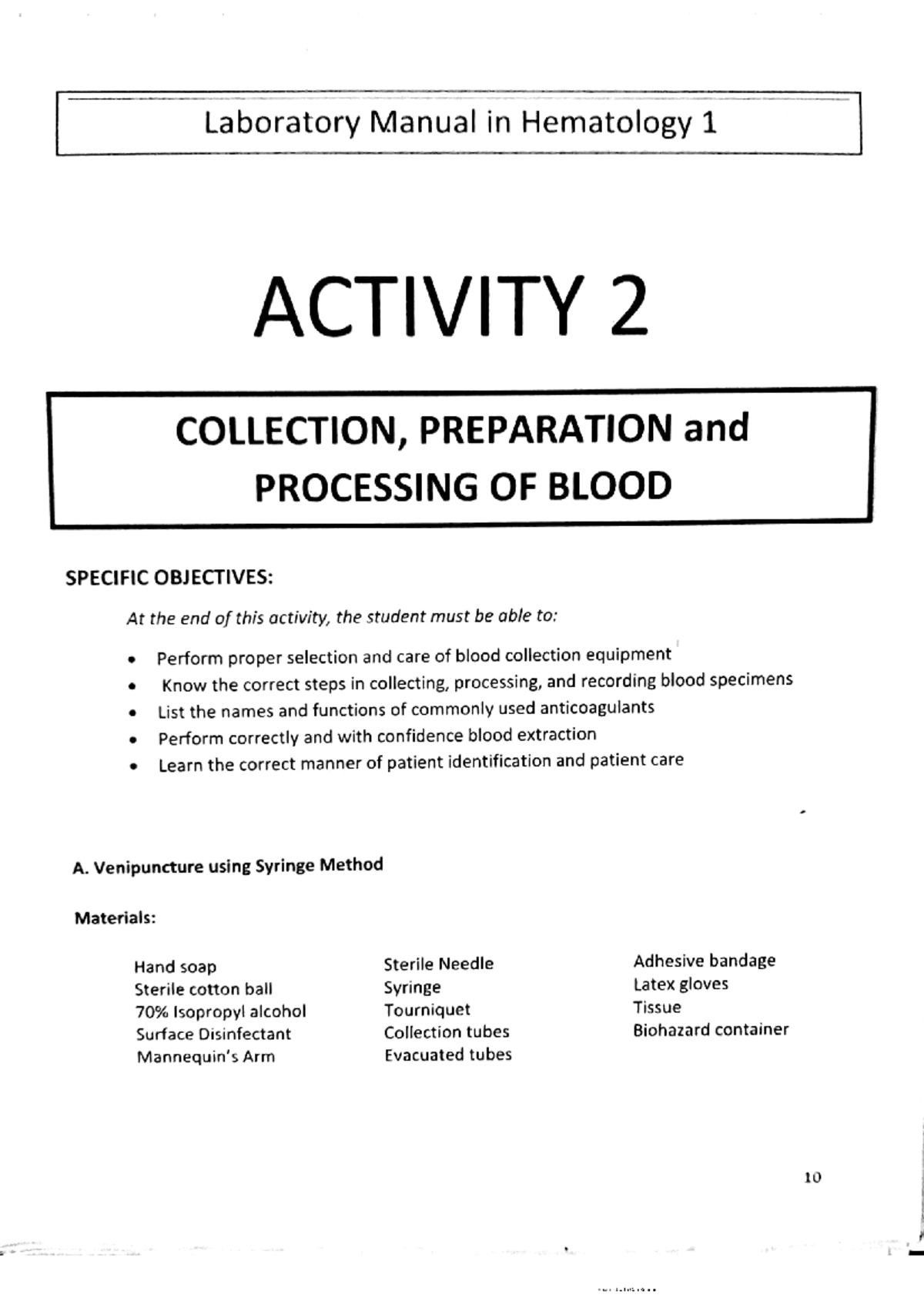 Collection, prep, and processing of Blood (Hematology) - StuDocu
