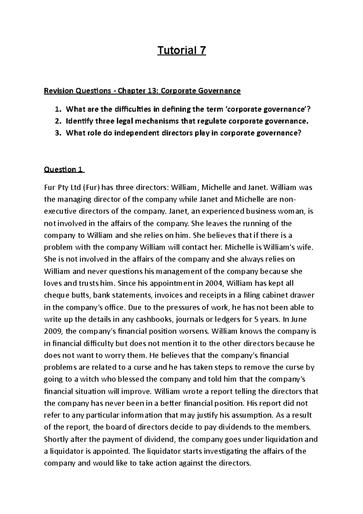 Tutorial 7(1) - week 7 - Tutorial 7 Revision Questions - Chapter 13 ...