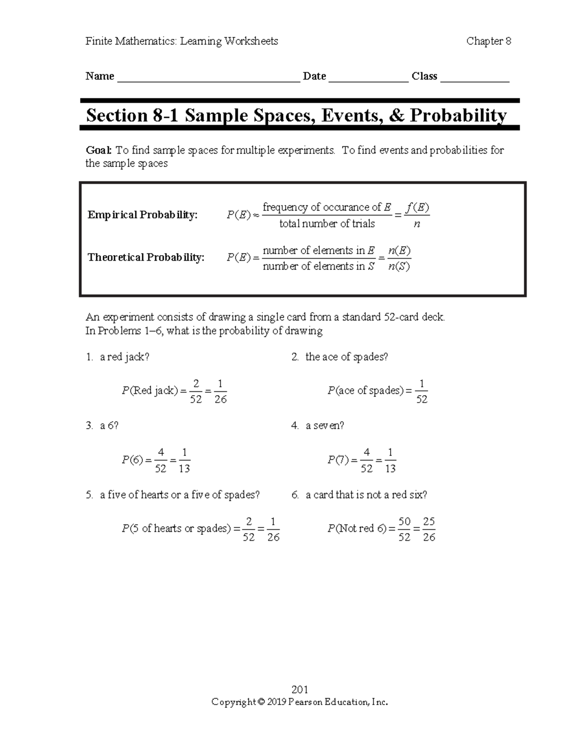 8 - Sample Spaces, Events, & Probability practice - Finite Mathematics ...