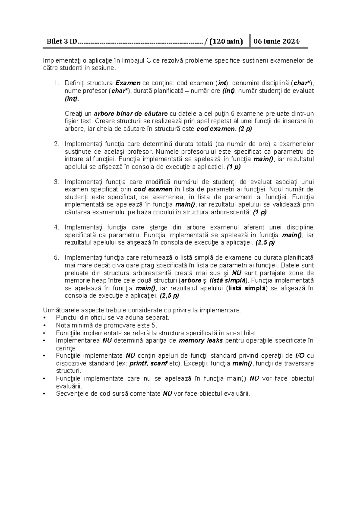 Bilet 03 ID - examen sdd - Bilet 3 - Studocu