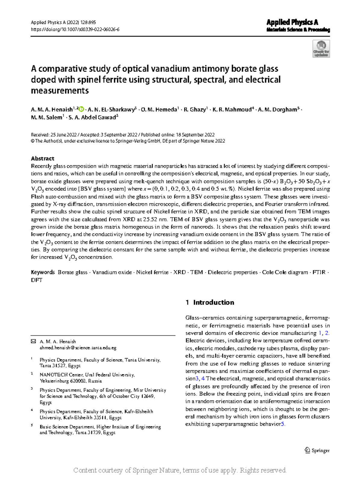 A comparative study of optical vanadium antimony borate glass doped ...