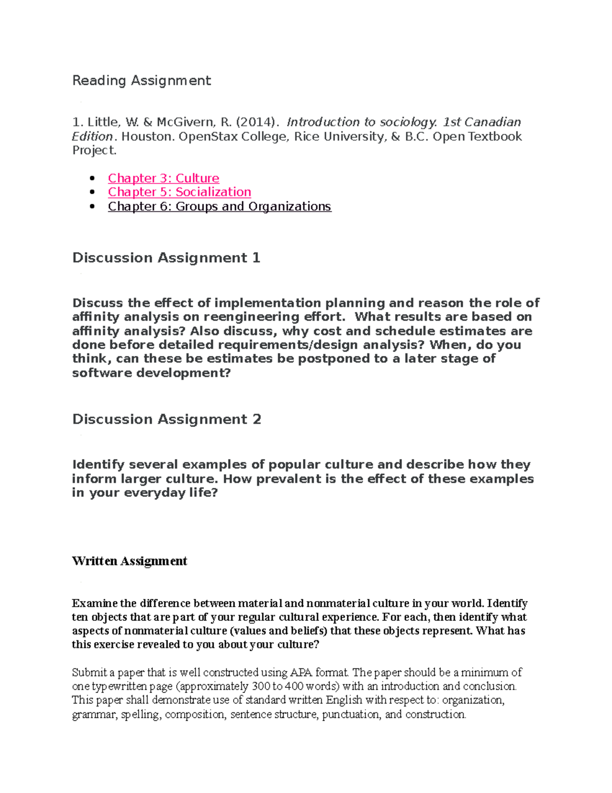 UNIT 2 - Lecture notes 2 - Reading Assignment Little, W. & McGivern, R ...