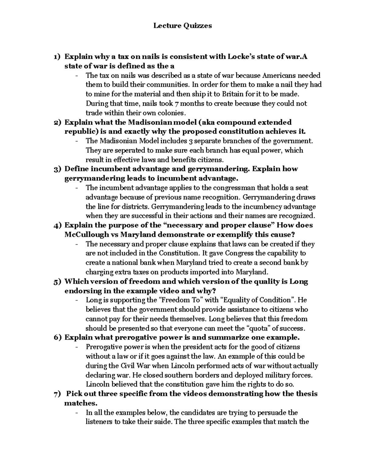 Lecture Quizzes-POLS2305 - Lecture Quizzes Explain why a tax on nails ...