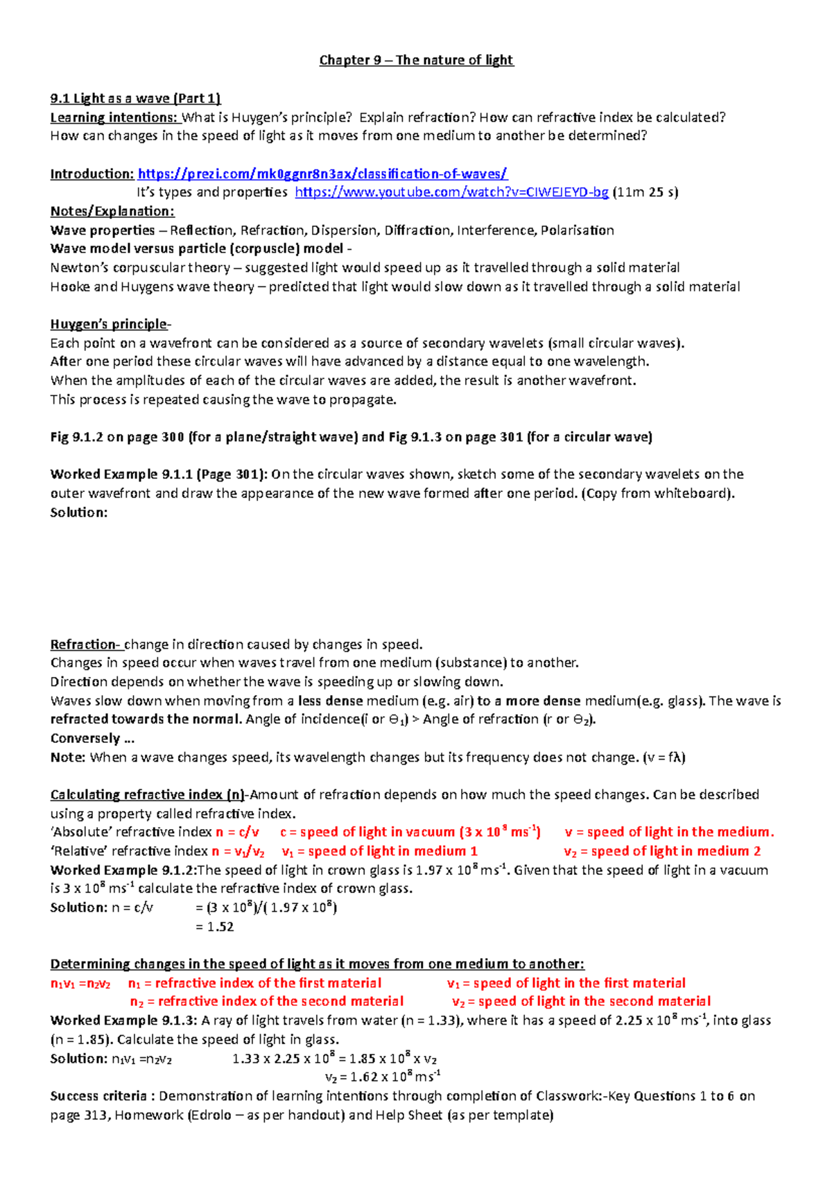 Yr 12 Phy Chapter 9 Handouts (The Nature of Light) - Chapter 9 – The ...