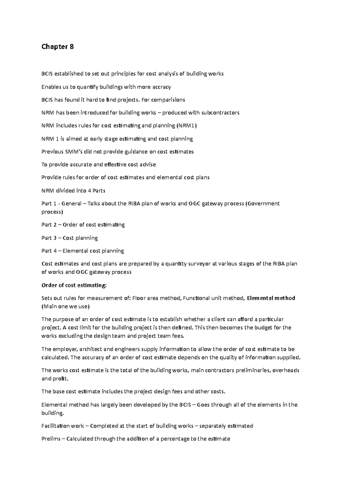 Further Book Notes - Chapter 8 BCIS established to set out principles ...