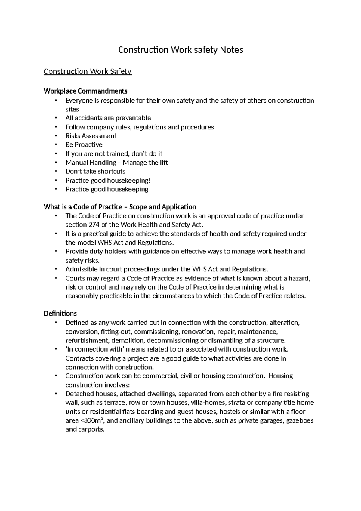 Construction Work safety Notes - 300707 - UWS - Studocu