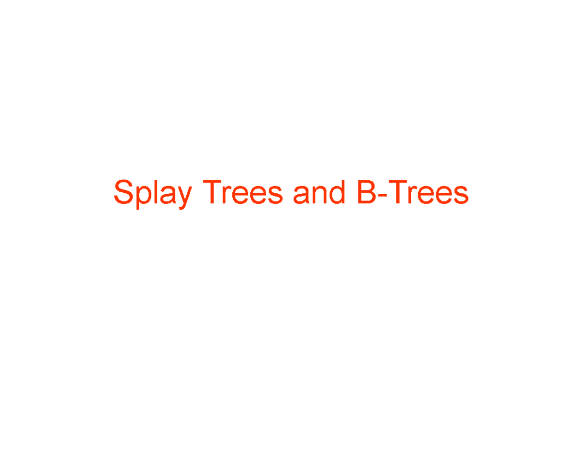 Lecture 09 Splay Trees And B Trees [read Only] [compatibility Mode] Splay Trees And B Trees