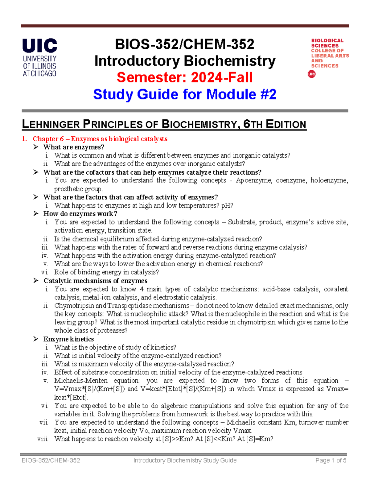 BIOS-352 3 Study-Guide-2 2024-Fall - BIOS-352/CHEM- Introductory ...