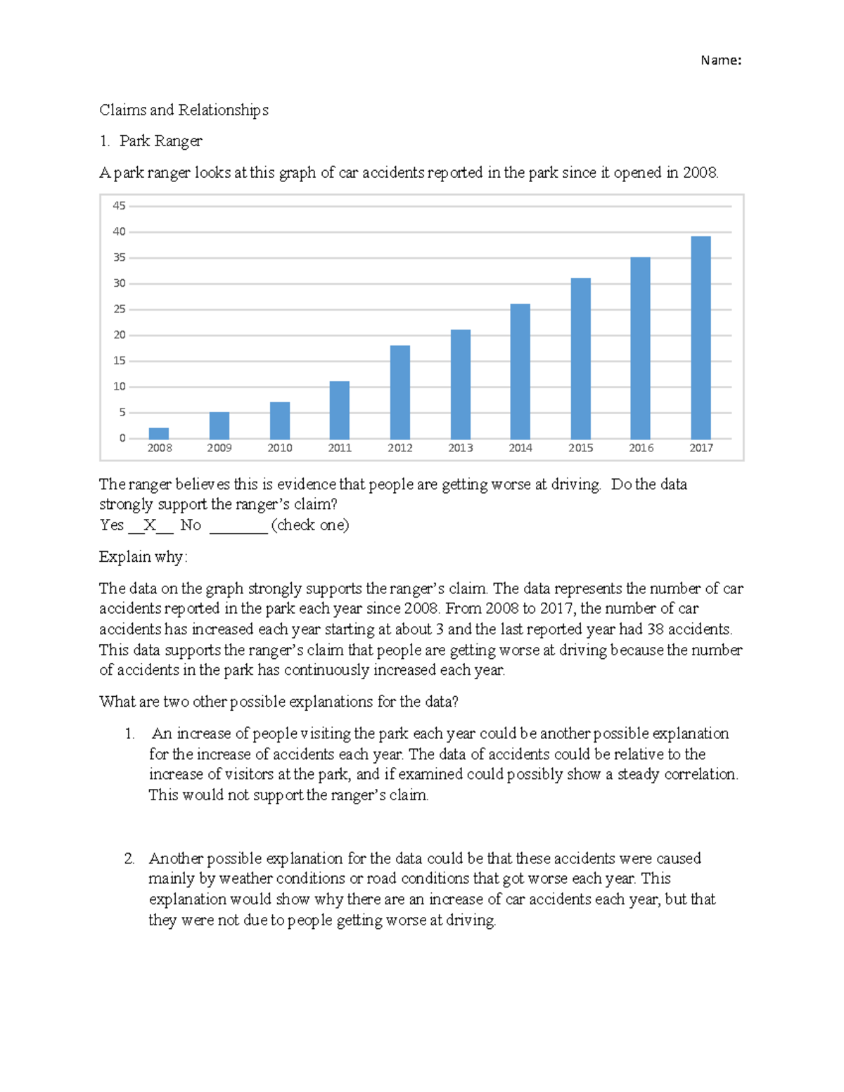 Worksheet - Claims and Relationships - Claims and Relationships 1. Park ...
