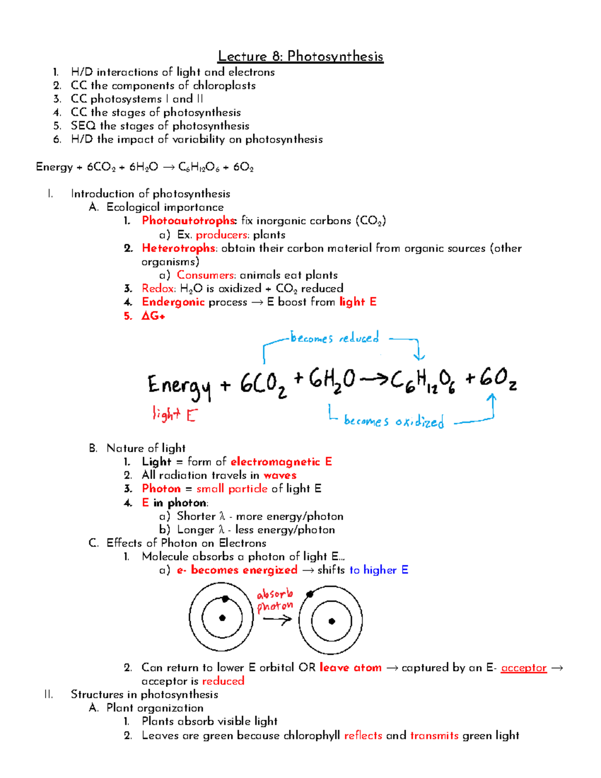 Biology Chapter 8 - Photosynthesis - Lecture 8: Photosynthesis H/D ...