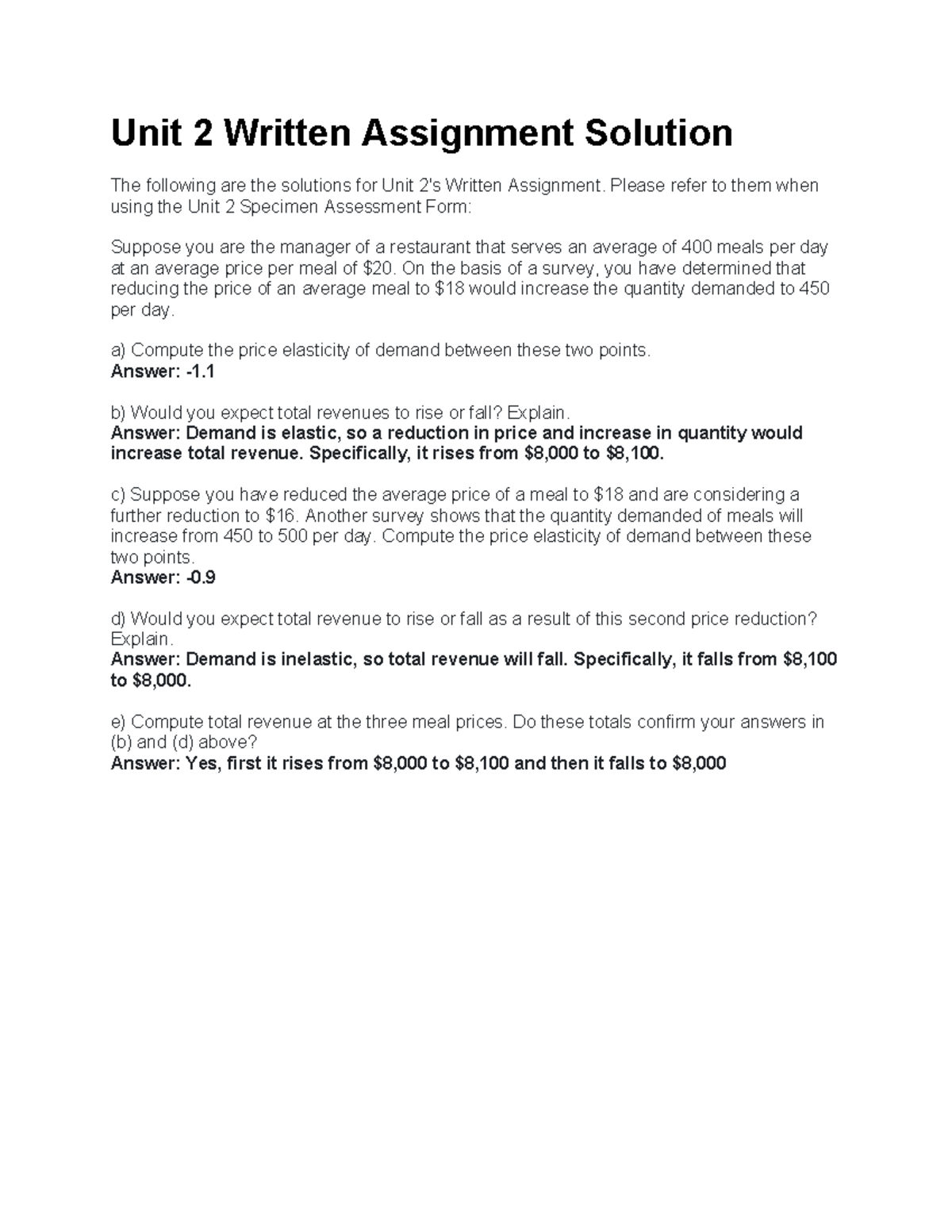 ECON 1580 Written assignment Unit 3 Assessment - Unit 2 Written Assignment Solution The ...