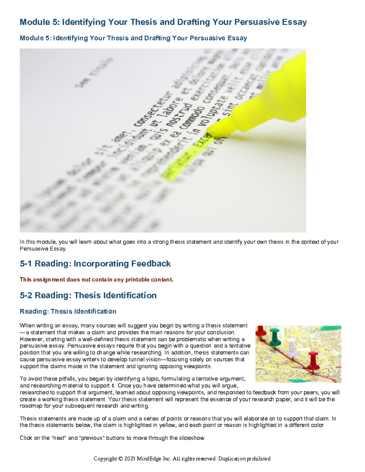 Module 5 Identifying Your Thesis and Drafting Your Persuasive Essay - 5-1 Reading: Incorporating ...