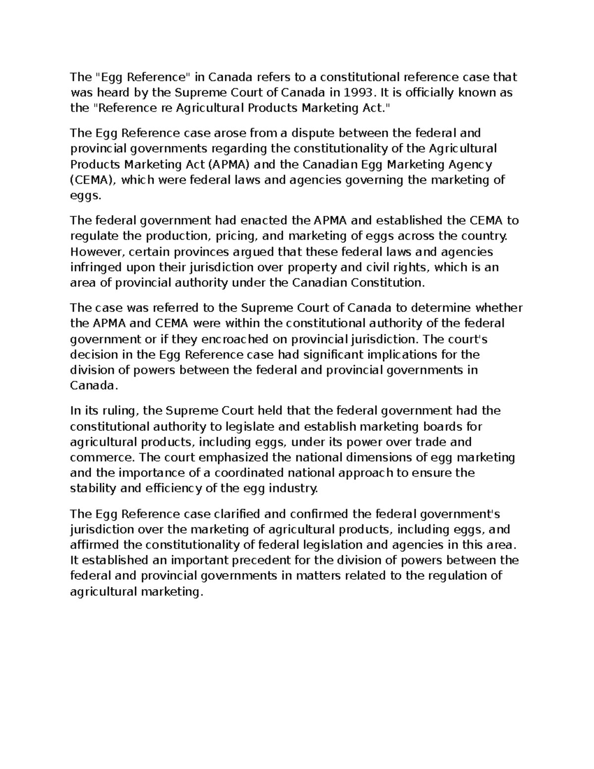 Egg Reference - SUMMARY OF CANADA LAW - The "Egg Reference" in Canada ...