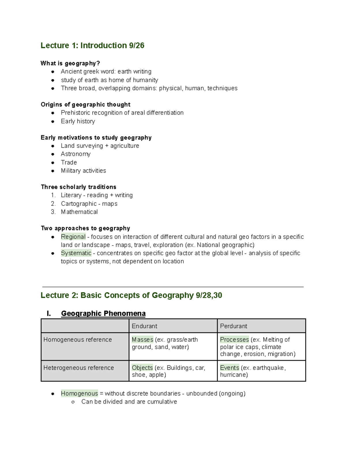 Geog 5 Lecture Notes Pt1 - Lecture 1: Introduction 9/ What is geography ...