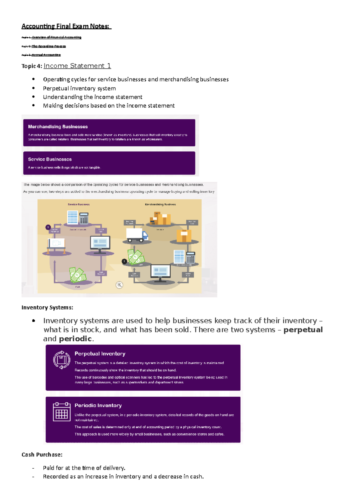 ACCT Final Notes - Accounting Final Exam Notes: Topic 1: Overview of ...