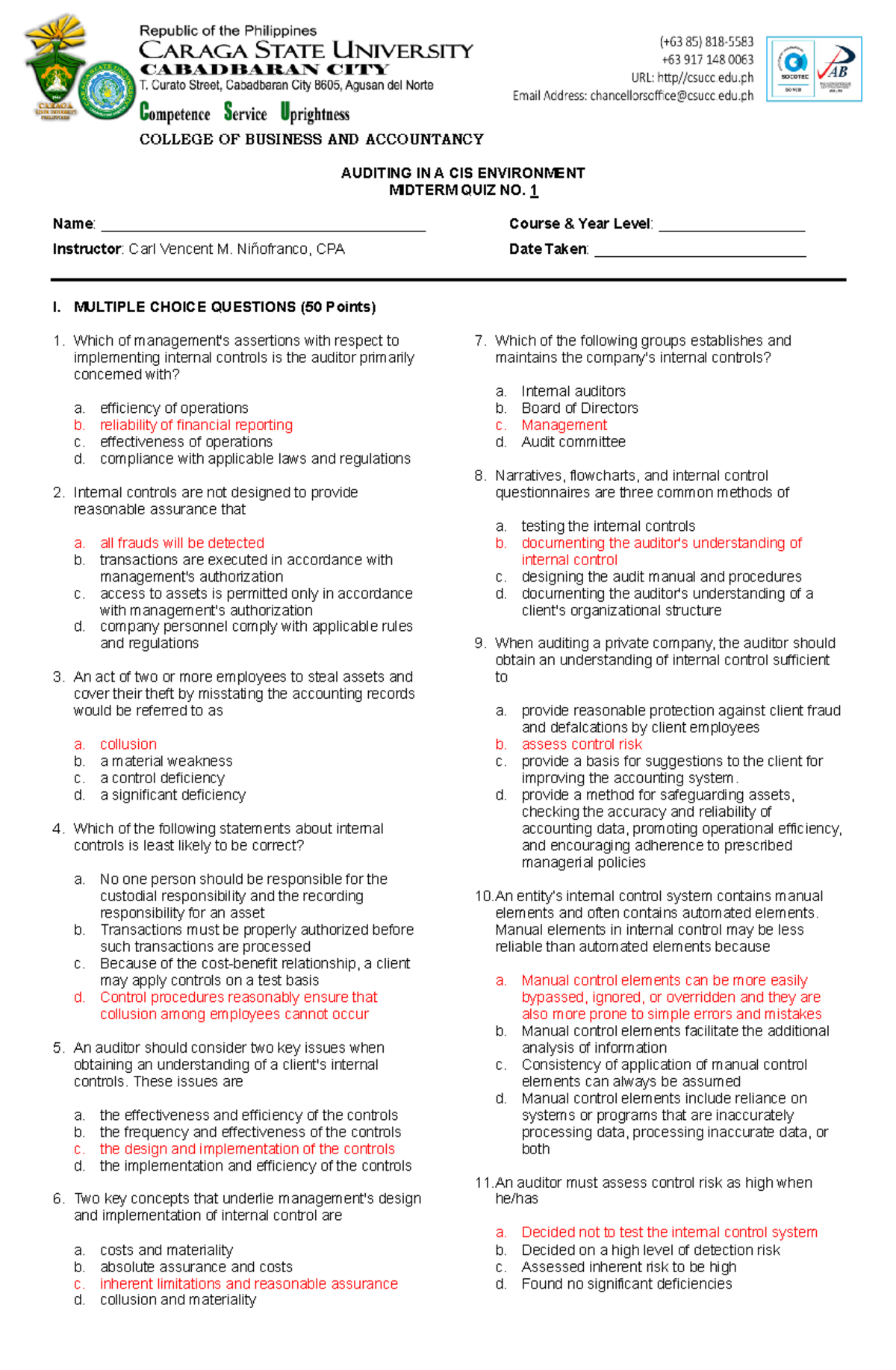 Audit%20QUIZ%20 Internal%20 Control - COLLEGE OF BUSINESS AND ...