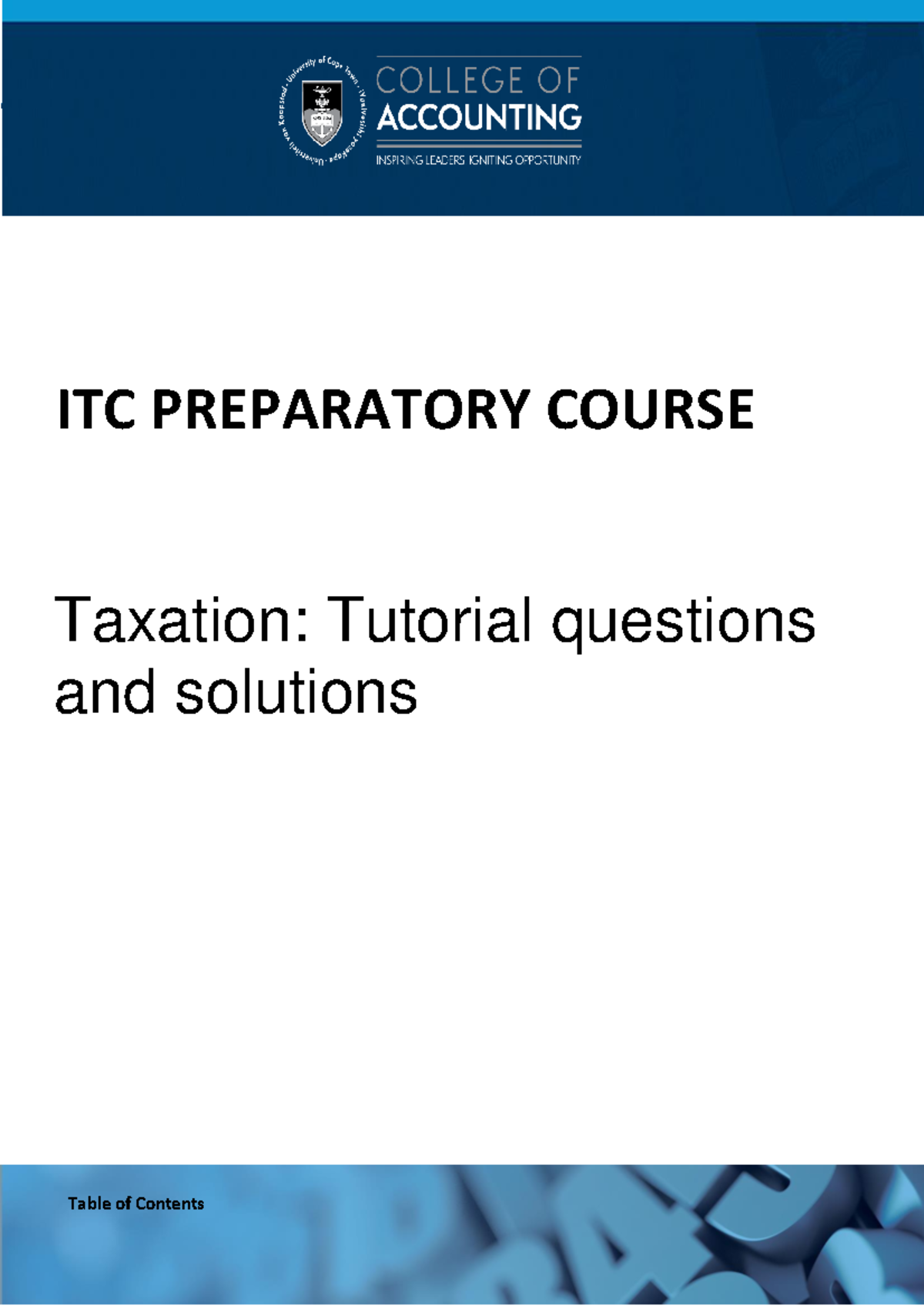 ITC Tax Tutorial 16 Annotated - Table of Contents ITC PREPARATORY COURSE Taxation: Tutorial ...