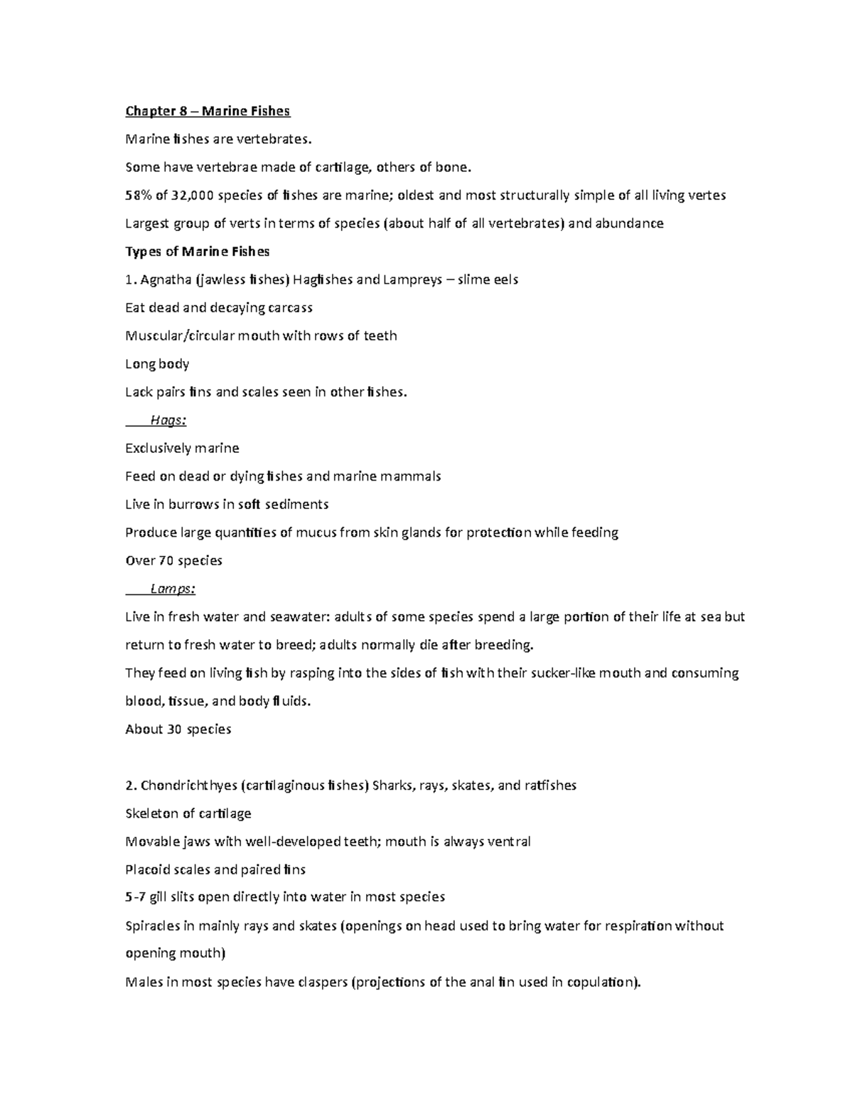 Chapter 8 - Marine Fishes - Chapter 8 – Marine Fishes Marine fishes are ...