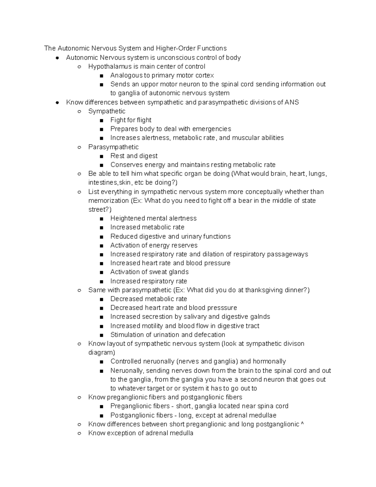 A&P Exam 3 - The Autonomic Nervous System and Higher-Order Functions ...