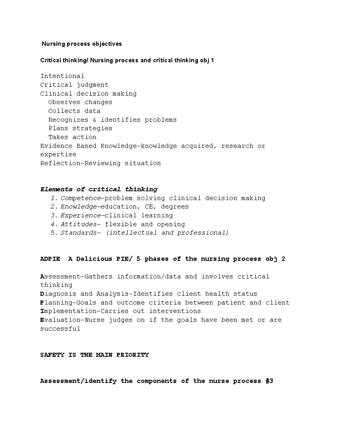 Nursing process objectives - Nursing process objectives Critical ...