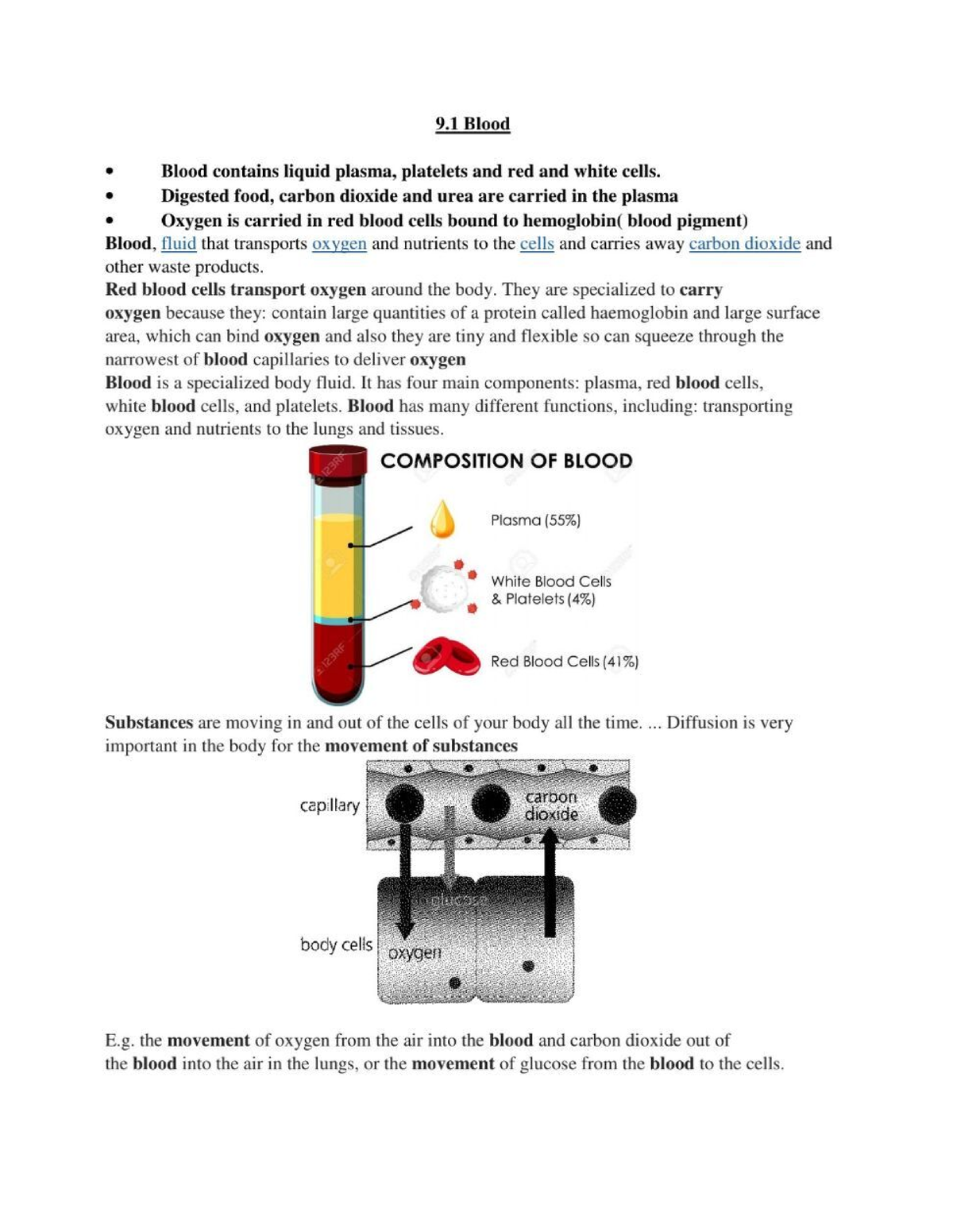 Notes blood 1 - biology - Introduction to Biology - Studocu