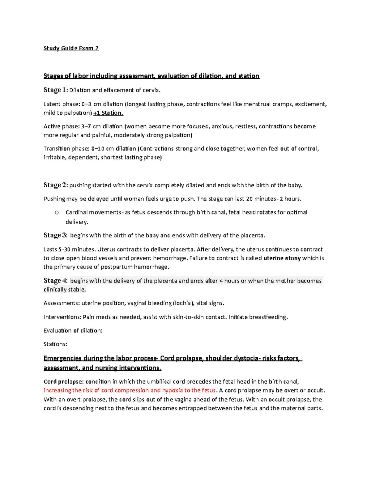 Mother baby Exam 2 study guide - NURS 283 - NM State - Studocu