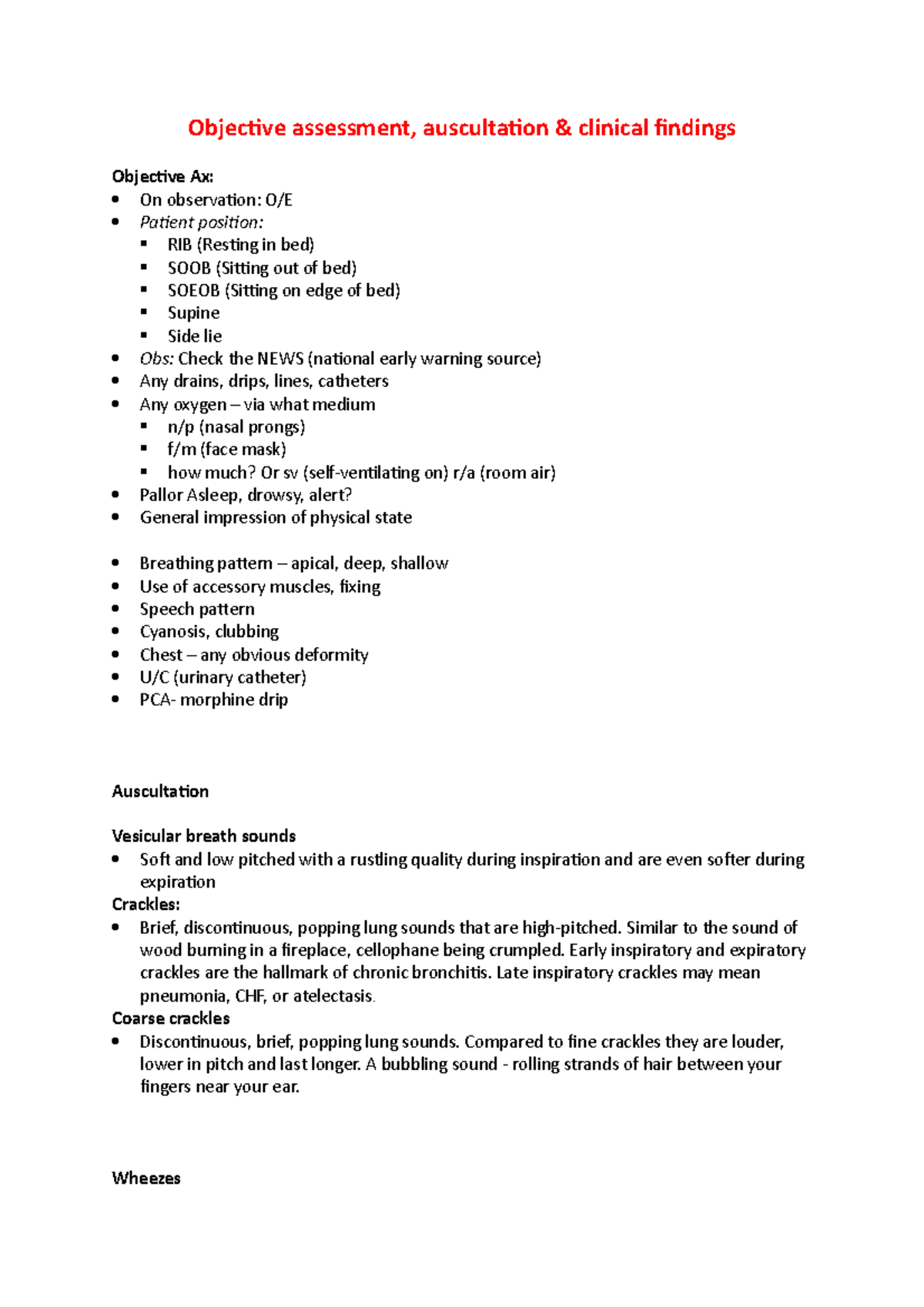 PR4051 Week 02 Lecture 02 - Objective assessment, auscultation ...