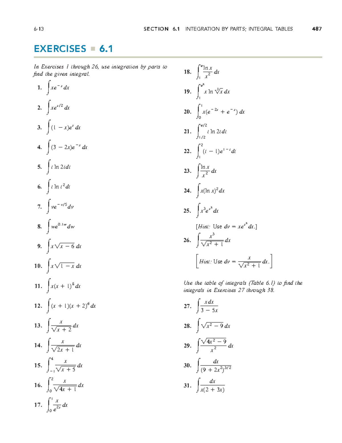 Bài tập tích phân bất định Tptp - EXERCISES 6. 6-13 SEC TIO N 6 ...