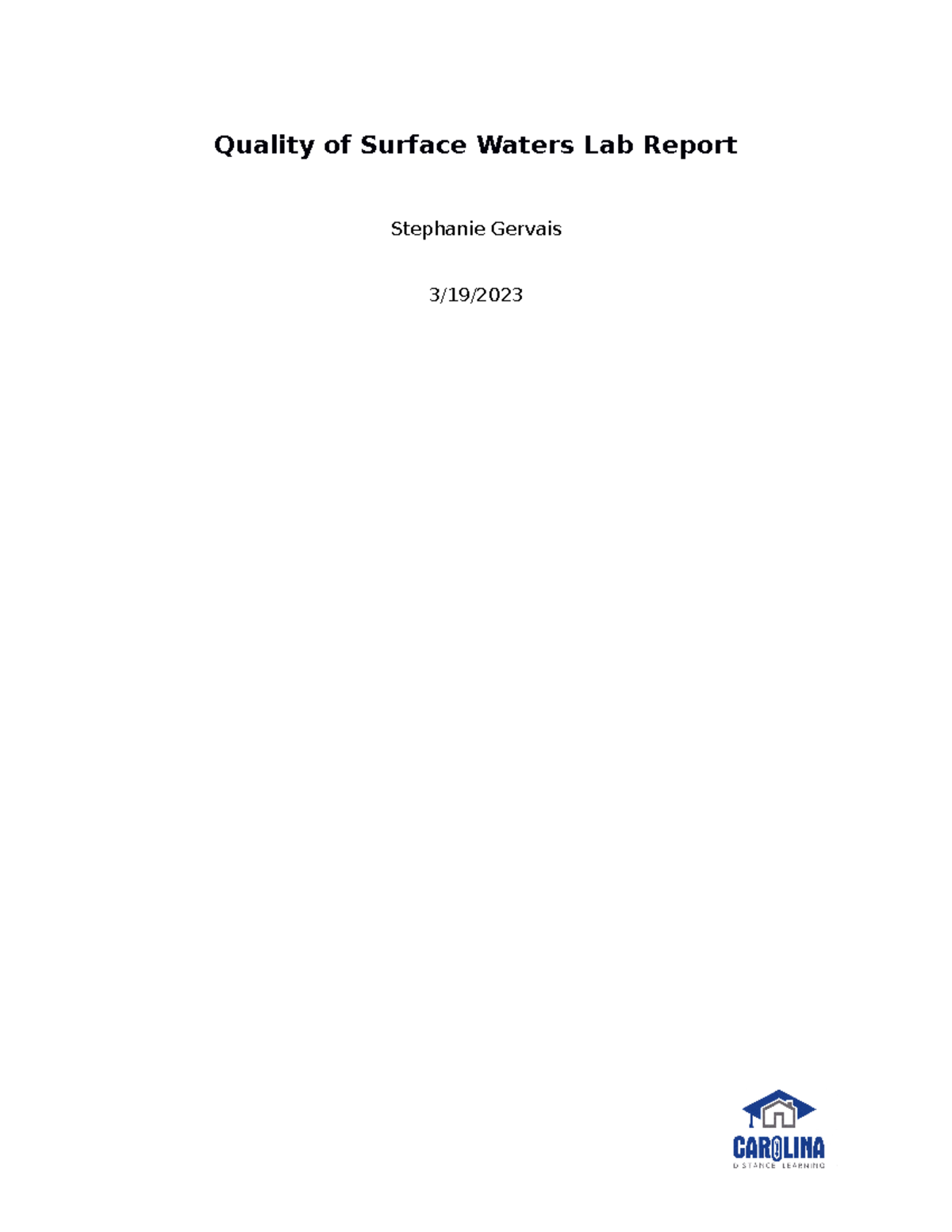 ENV 220 Quality of Surface Waters Lab Report Template - Quality of Surface Waters Lab Report ...