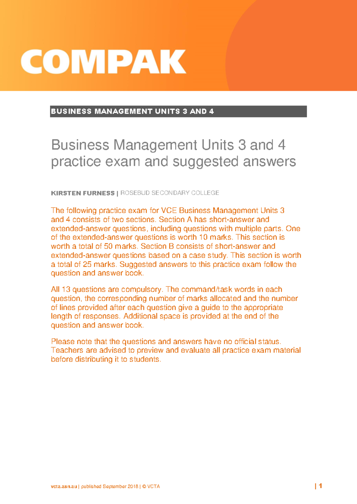 2018 compak with solutions - BUSINESS MANAGEMENT UNITS 3 AND 4 Business ...