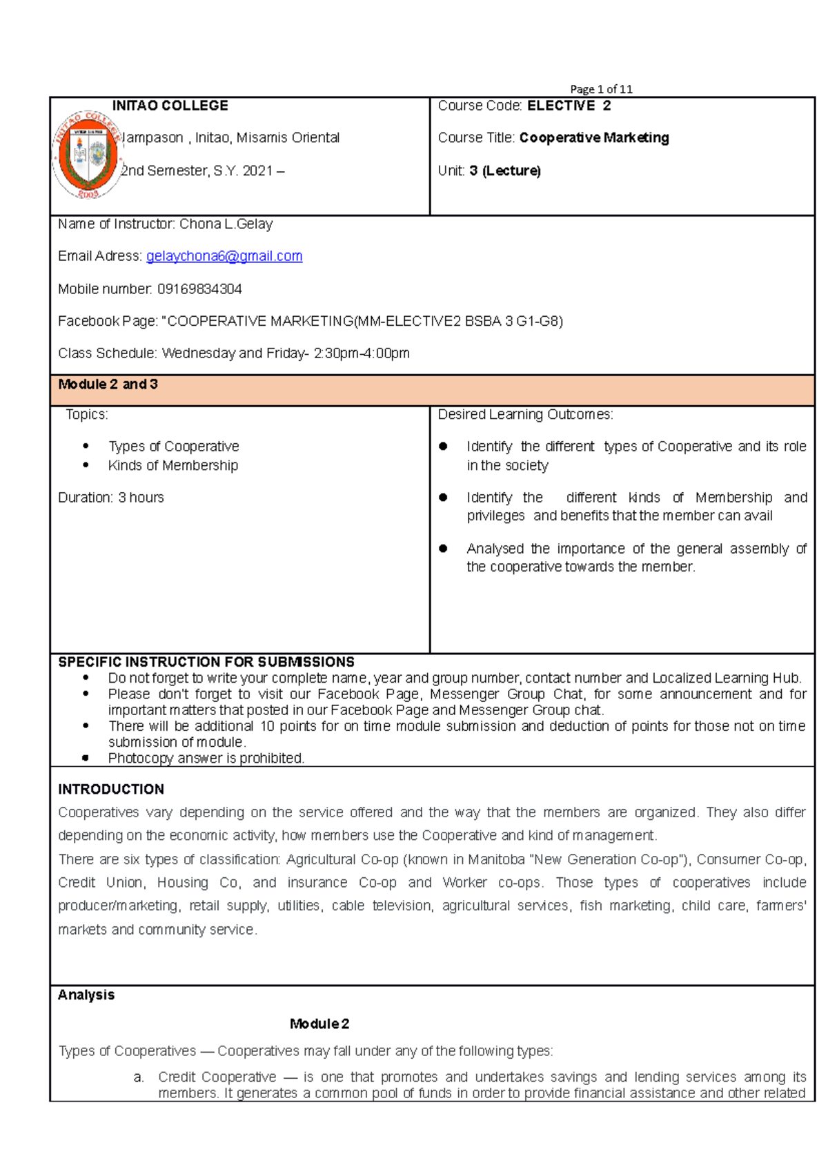 Module 2 and 3 - To help students - INITAO COLLEGE Jampason , Initao ...