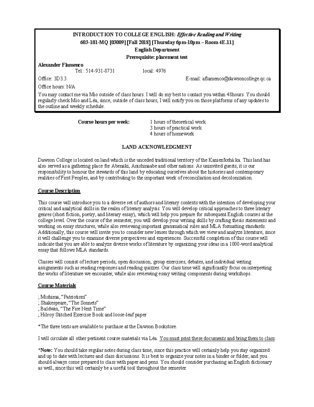 ELA Course Outline - Lecture notes for the english language, english ...