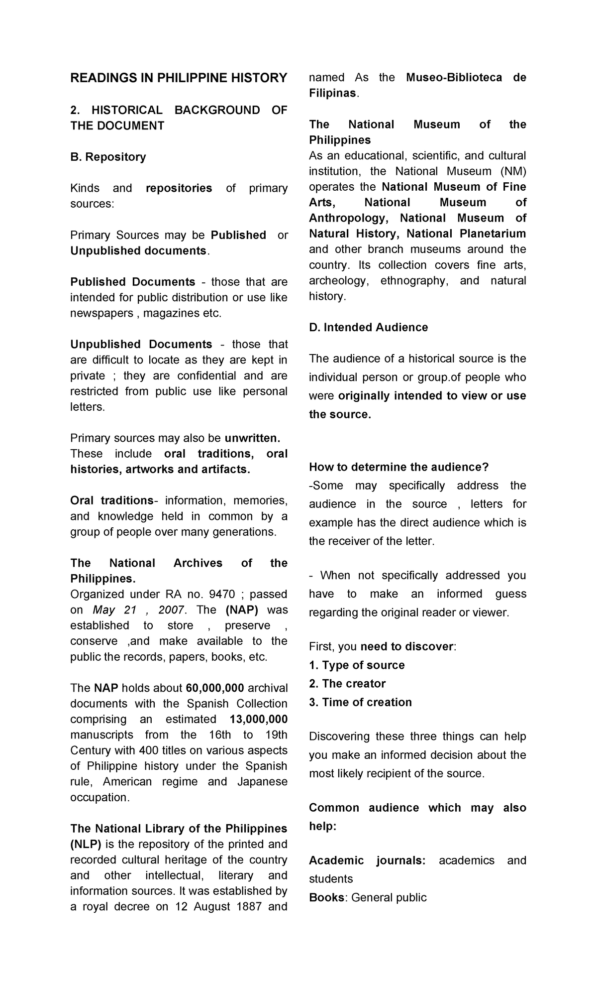 Reviewer IN RPH 1 - READINGS IN PHILIPPINE HISTORY 2. HISTORICAL ...