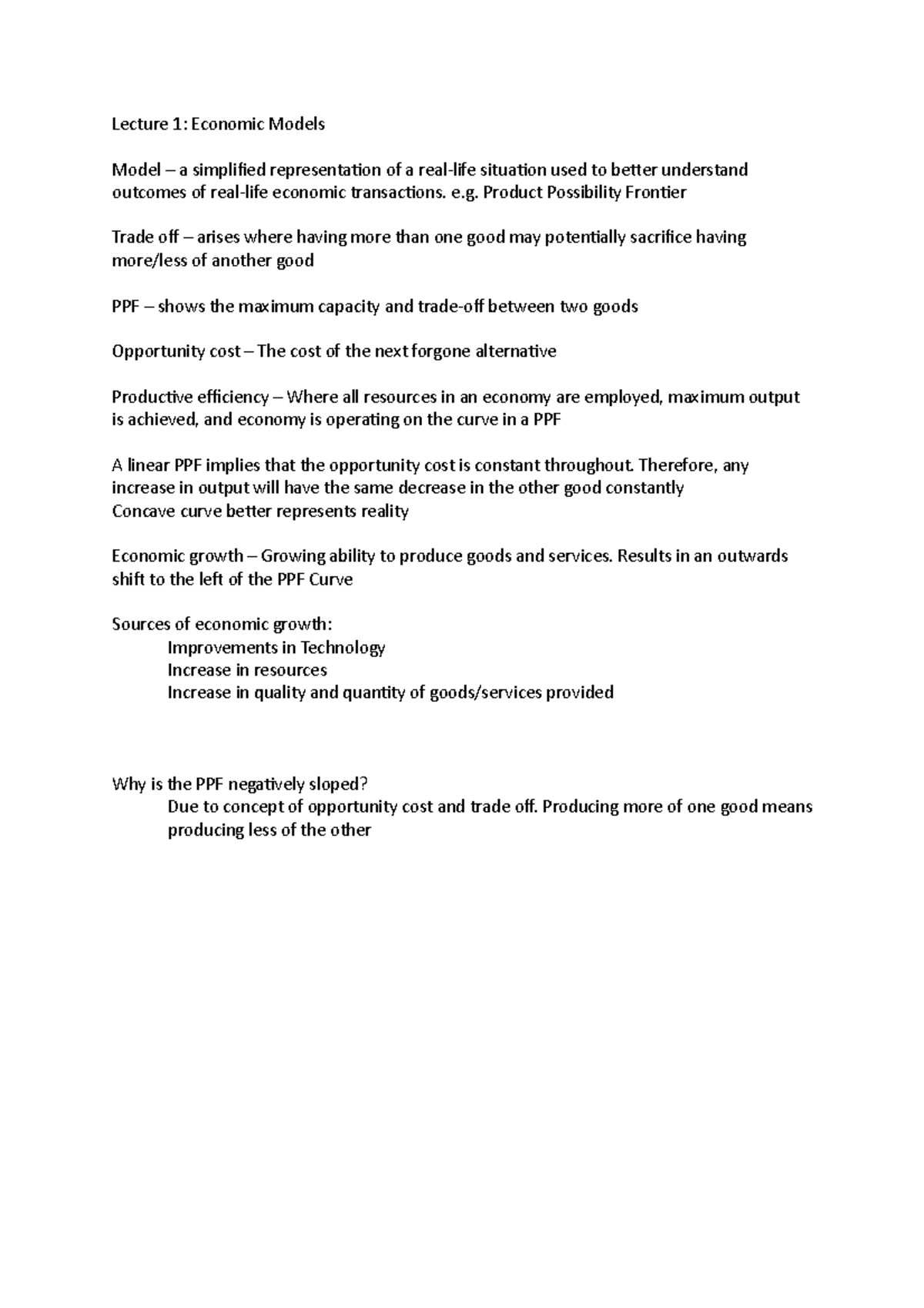 Lecture 1 - Econ work - Lecture 1: Economic Models Model – a simplified ...