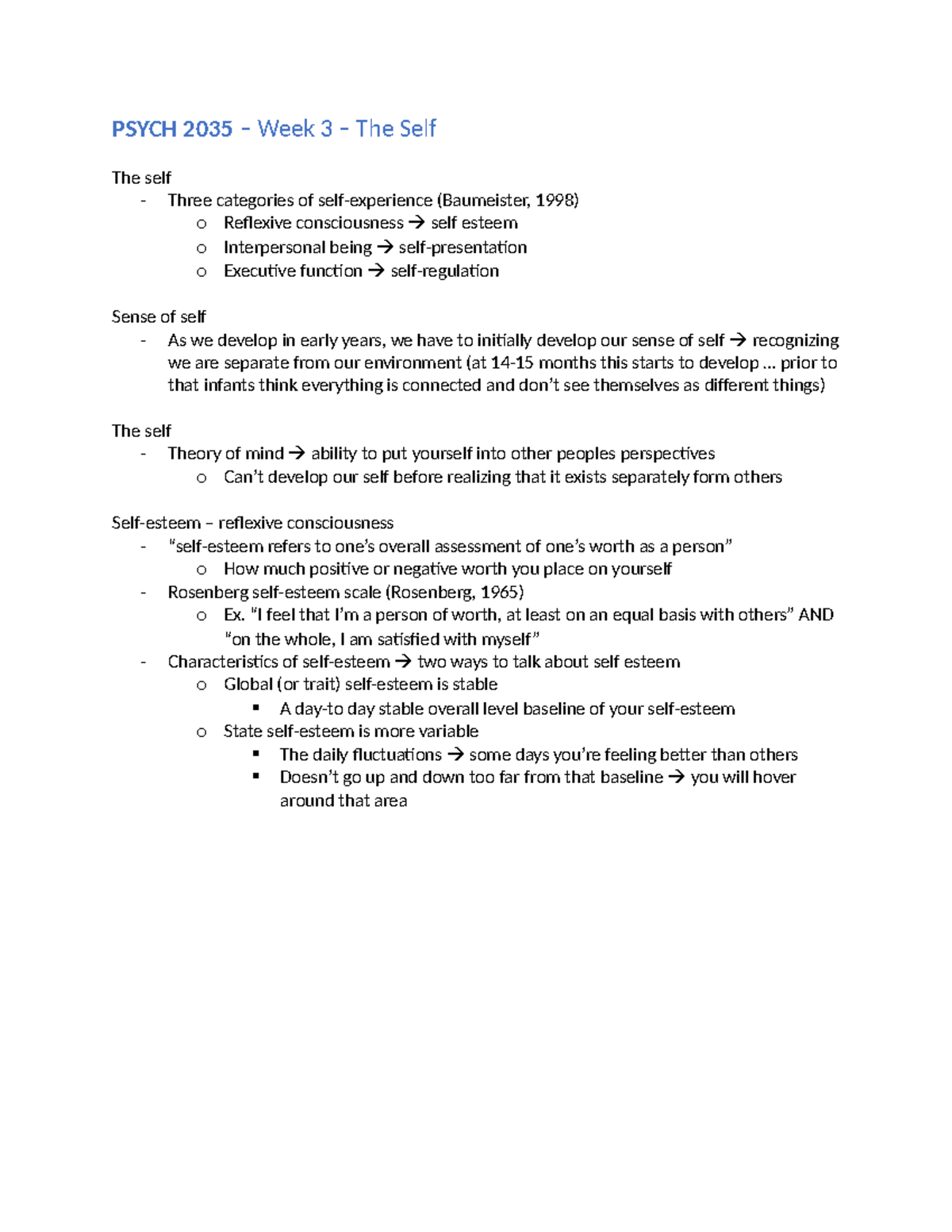 Psych 2035 – Week 3 – The Self - PSYCH 2035 – Week 3 – The Self The ...