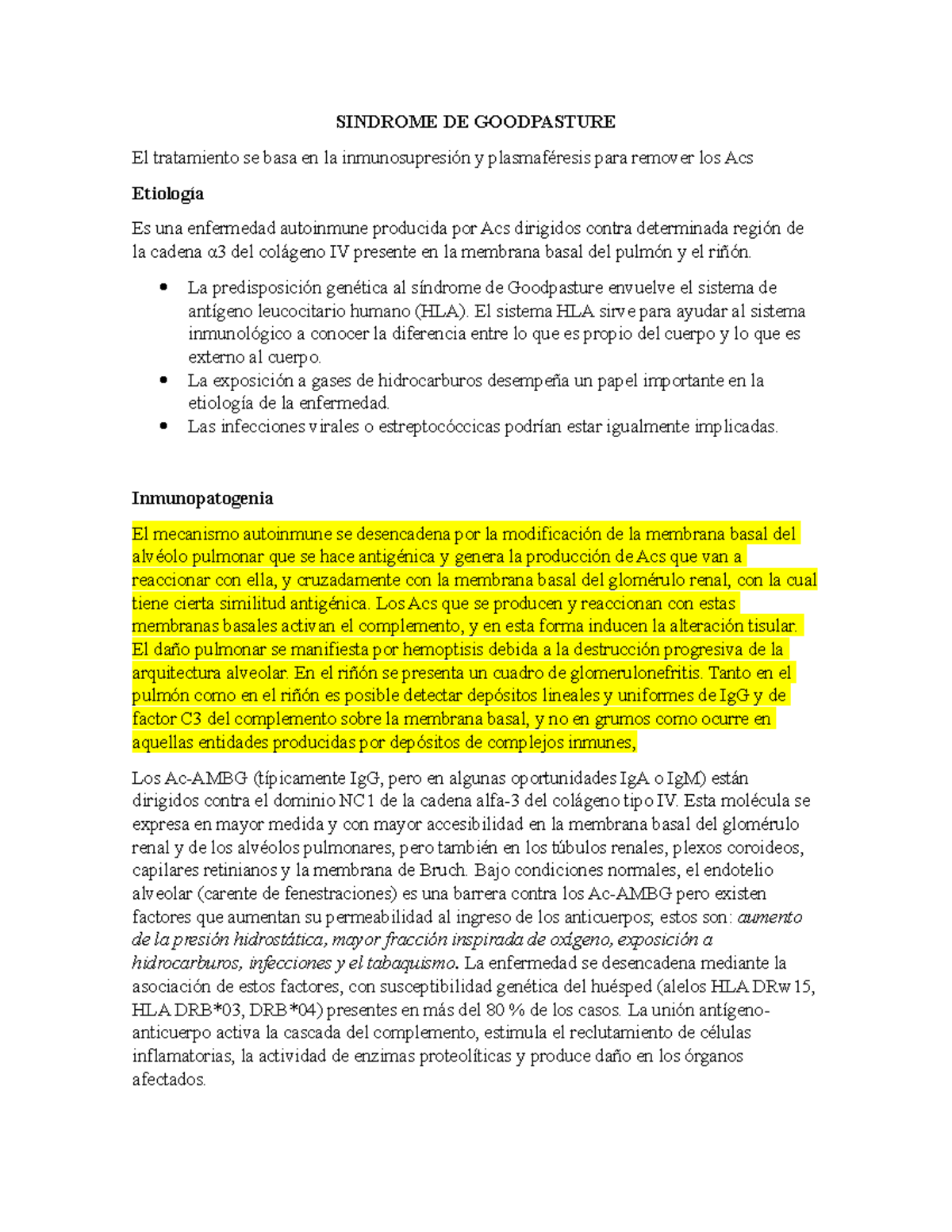 Sindrome DE Goodpasture - SINDROME DE GOODPASTURE El tratamiento se ...