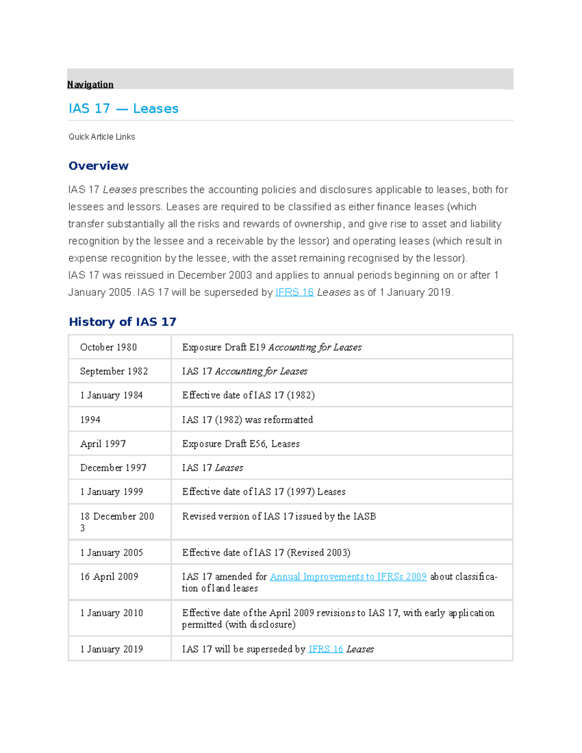 Lessor-IAS17-IAplus - Lease Accounting - Lessor Accounting - Navigation IAS 17 — Leases Quick ...