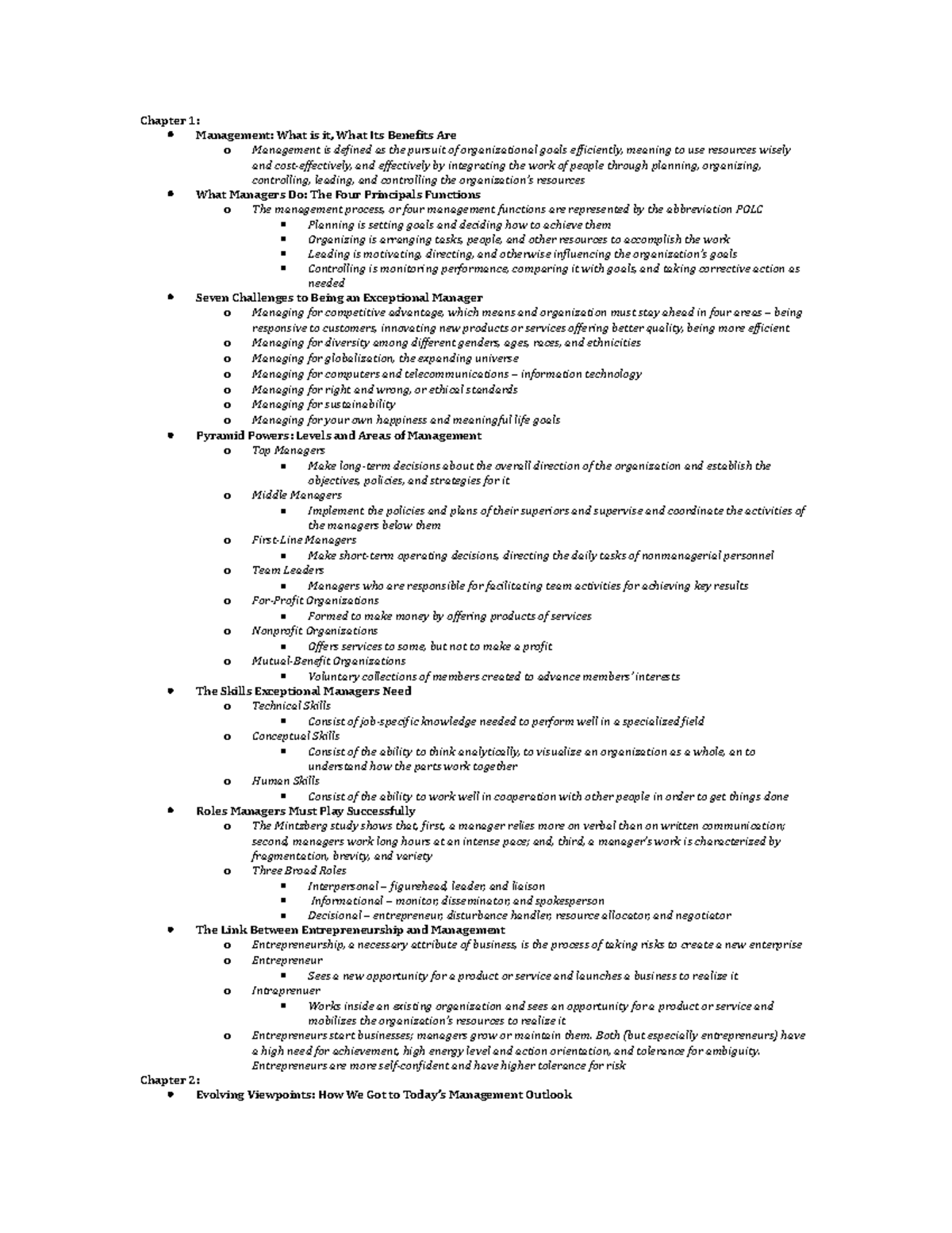 Exam 1 - Tim Waid - Chapter 1: Management: What is it, What Its ...