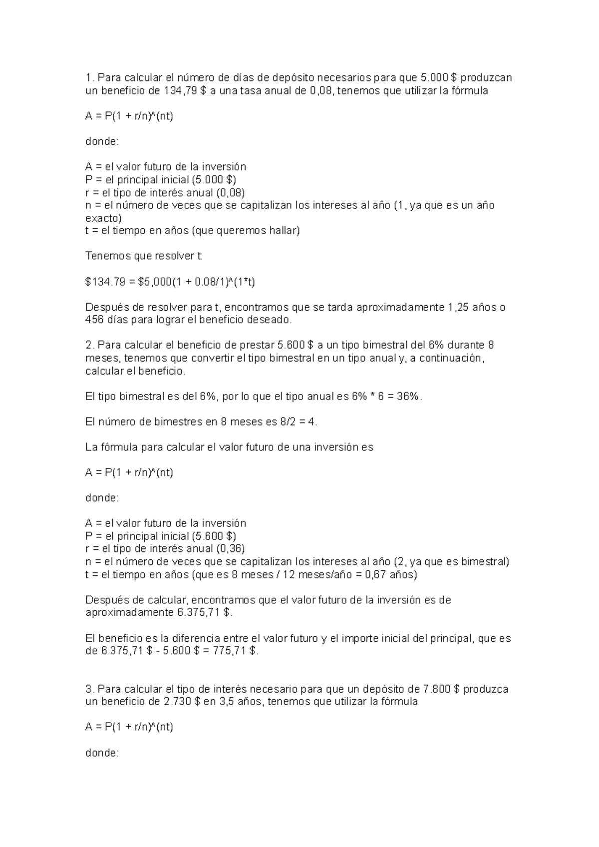 TA1 - trabajo ta1 - Para calcular el número de días de depósito ...