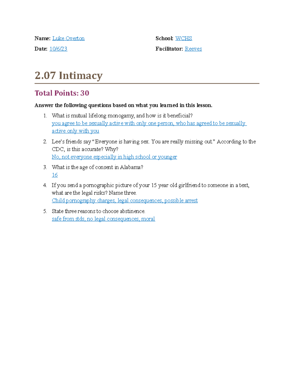 02-07 task - daily health worksheet - Name: Luke Overton Date: 10/6 ...