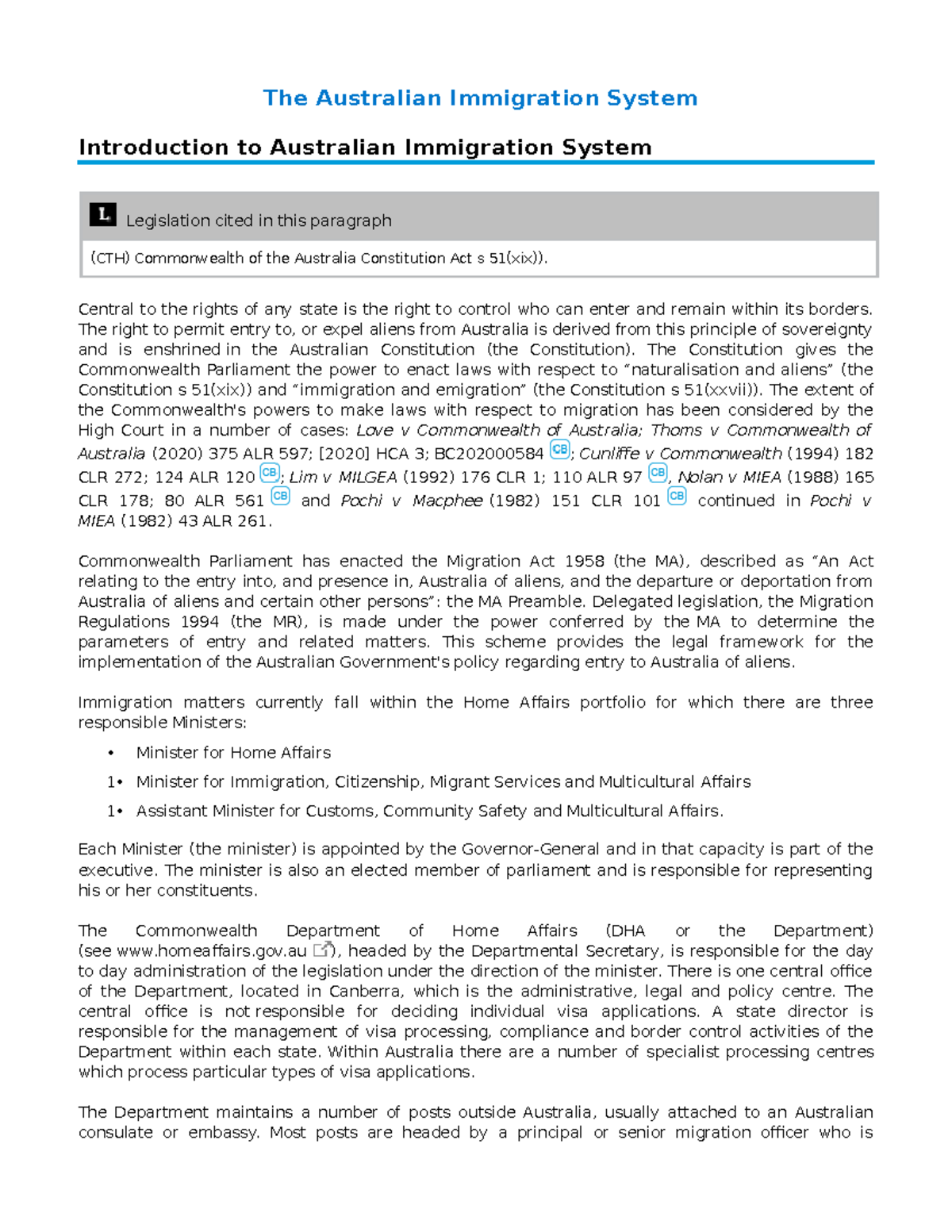 Reading 1 - Introduction to Australian Immigration System - The ...