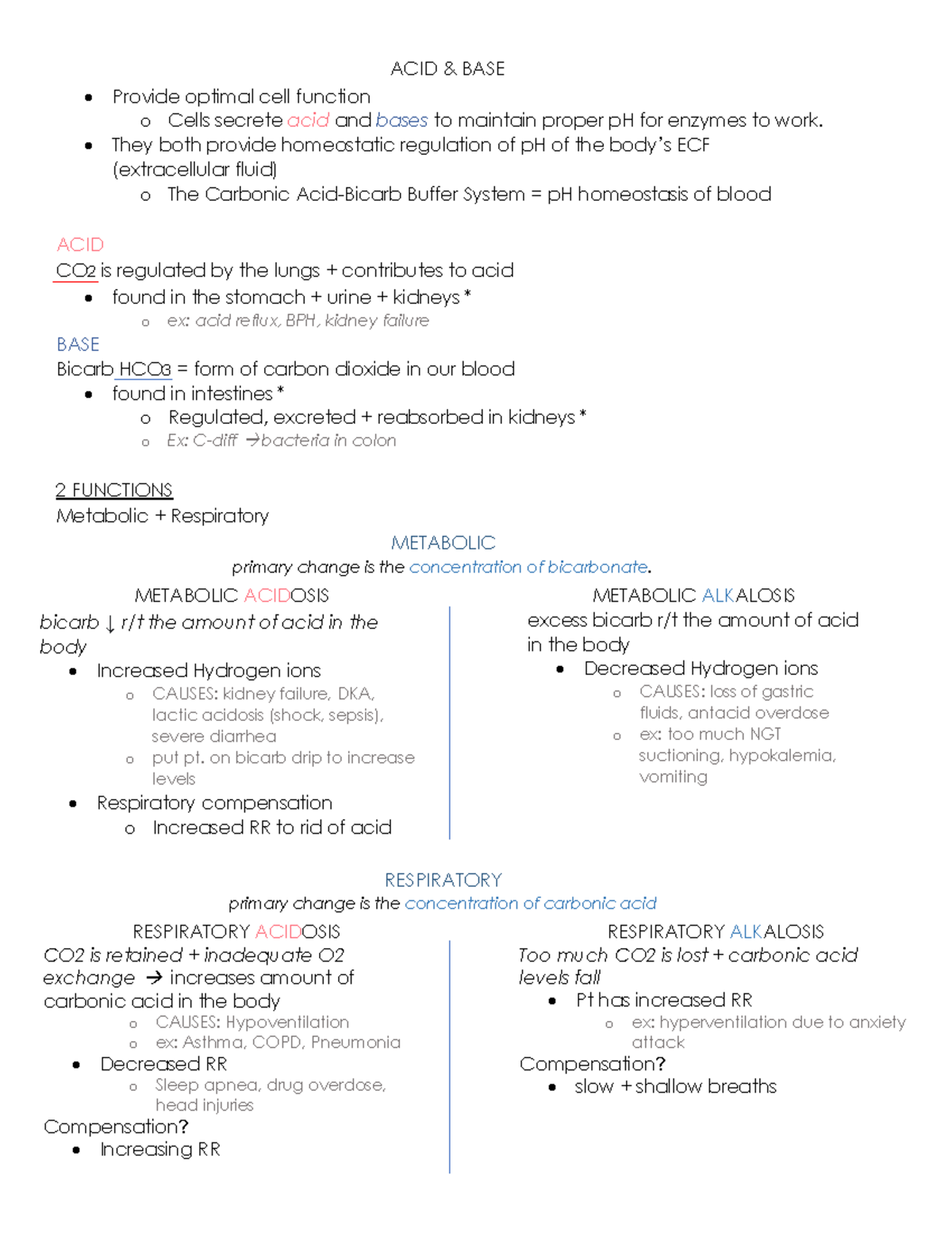 ACID BASE study guide - ACID & BASE • Provide optimal cell function o ...