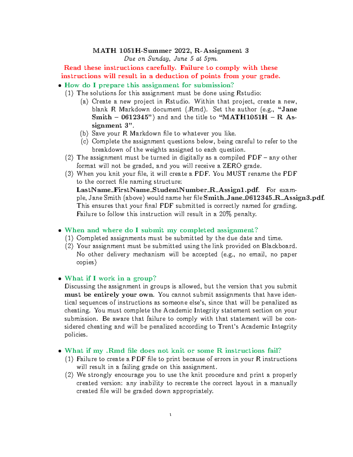 R-Assignment 3 - Summer course R-assign 3 received 100% - MATH 1051H-Summer 2022, R-Assignment 3 ...