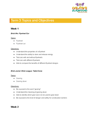 Term 1 Topics and Objectives - Term 1 Topics and Objectives Week 3 ...
